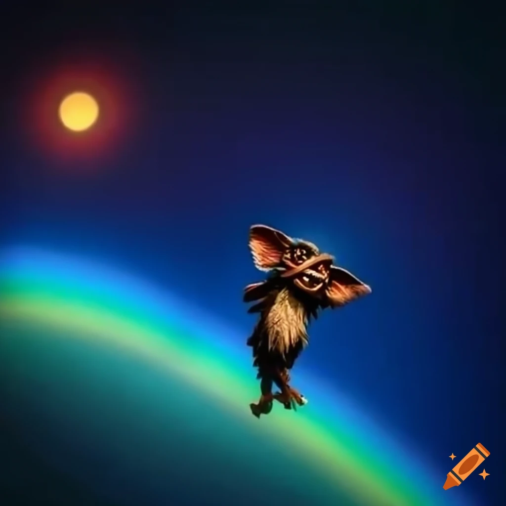 Night rainbow with dancing gremlins on Craiyon