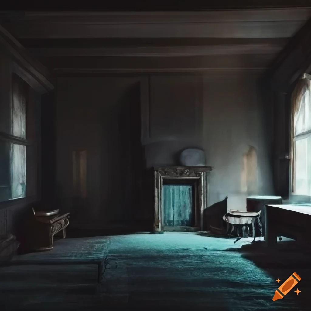 Dark room with a workbench in a manor house interior on Craiyon