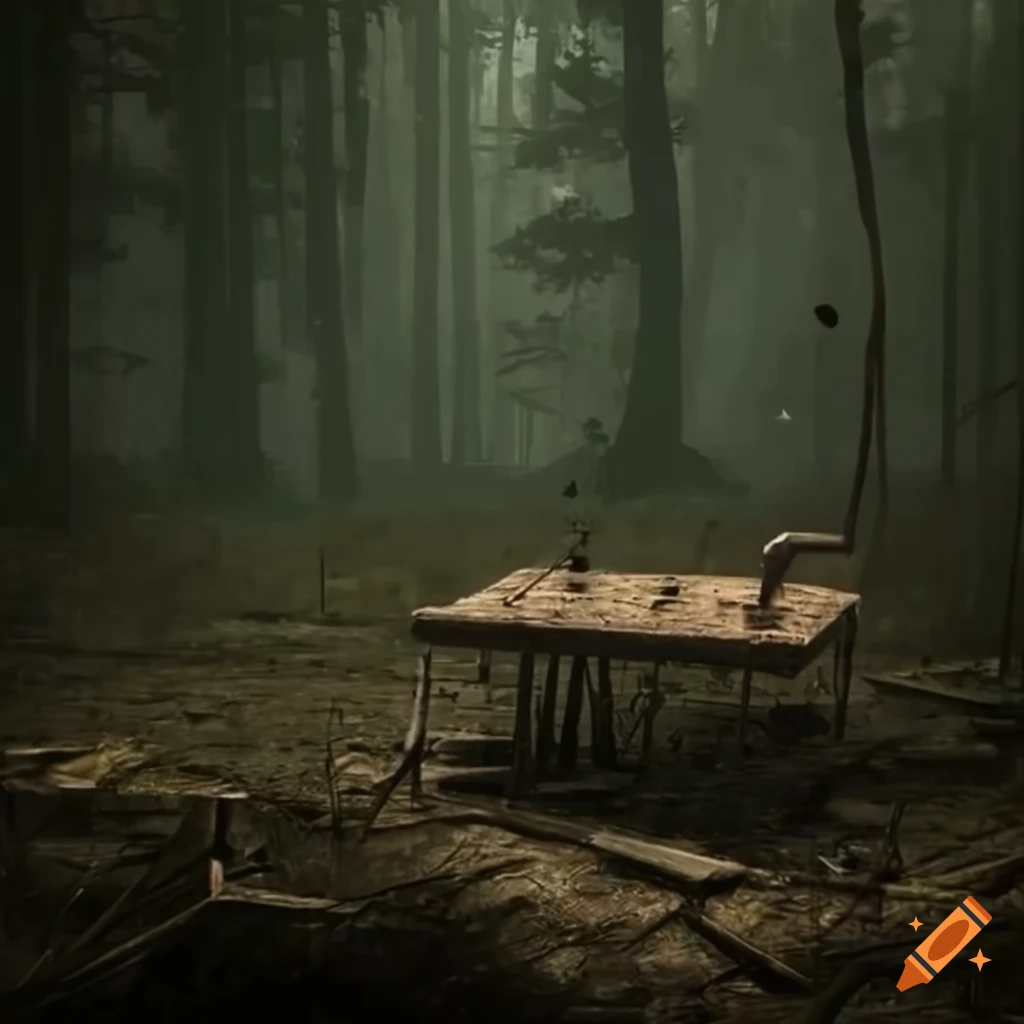 Metal trap in a post-apocalyptic forest on Craiyon