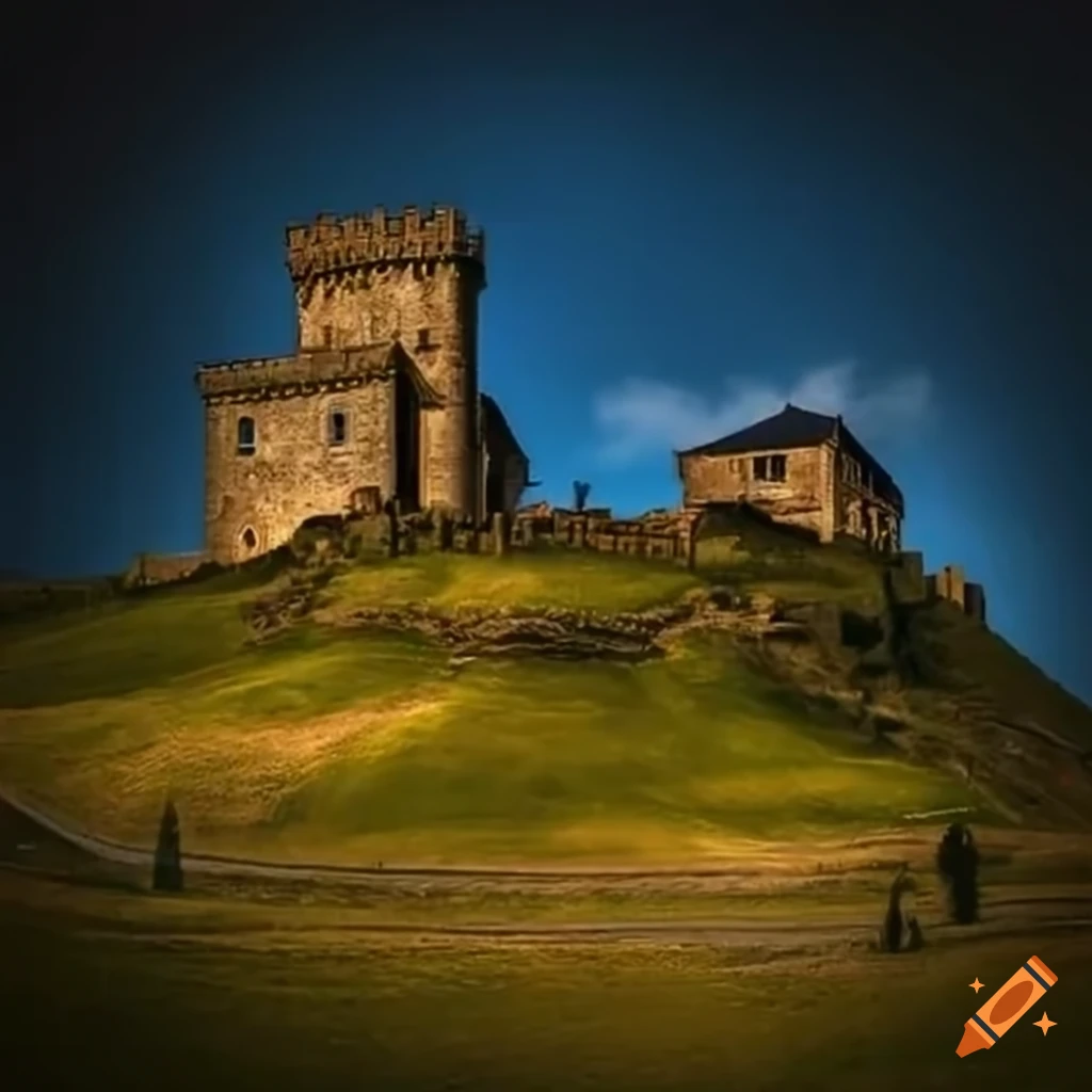 Historical castle on a hill overlooking train tracks and elevator on ...