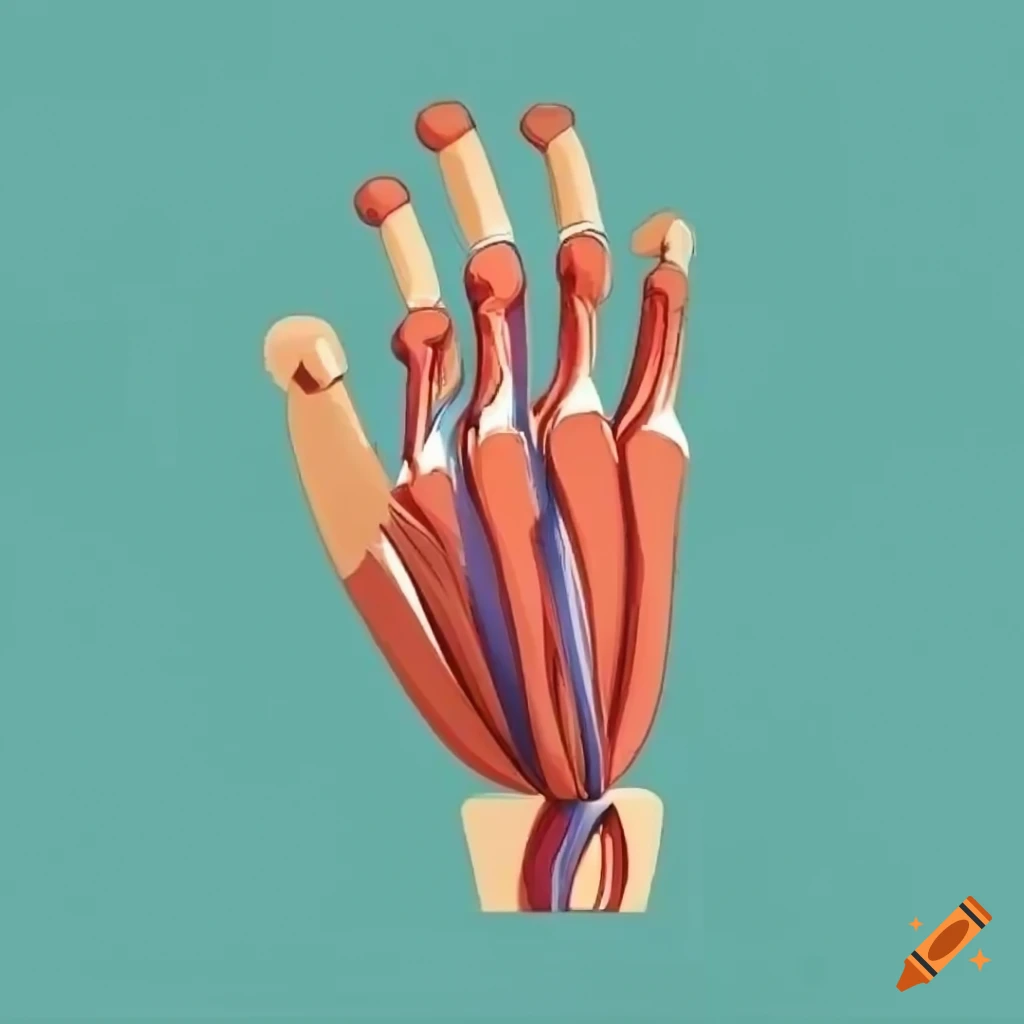 Cartoon image of hand muscles anatomy on Craiyon
