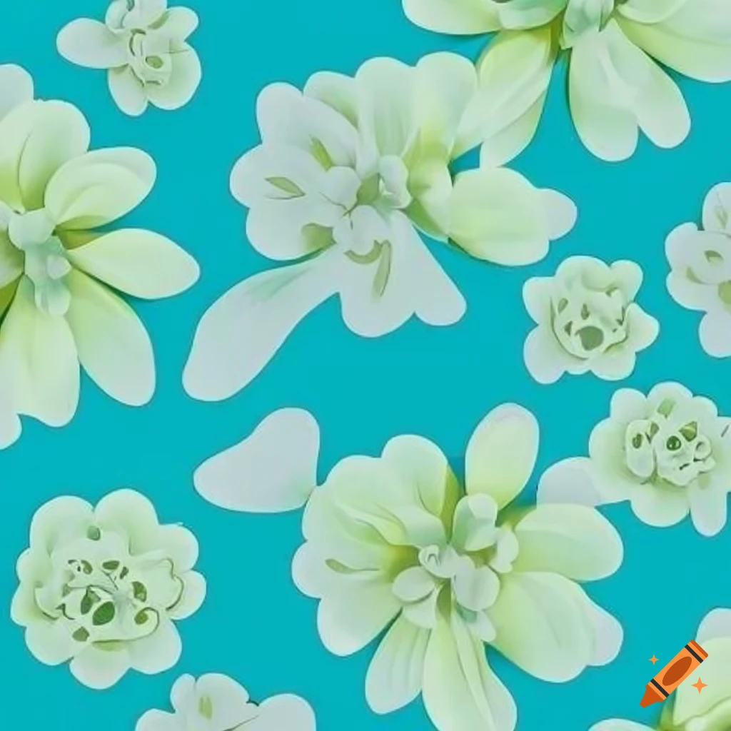 Fibonacci pattern with pale blue and light green flowers on Craiyon