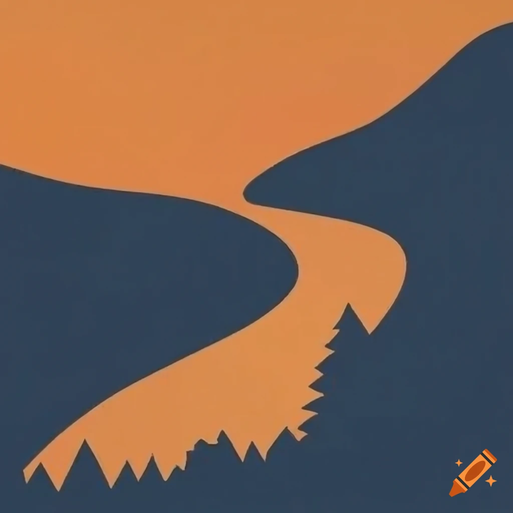 Miro river and trees in a woodcut minimal style on Craiyon