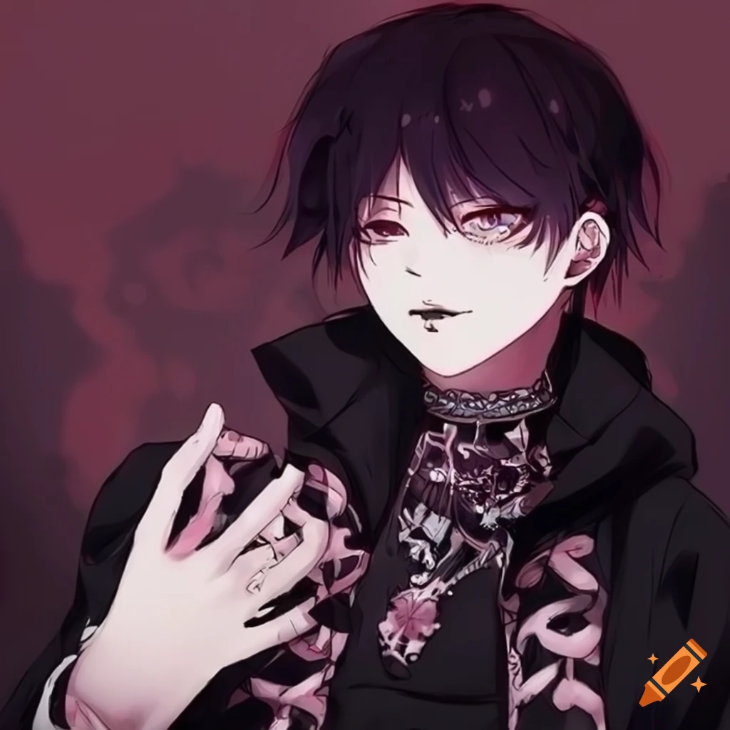 Goth anime boy character on Craiyon