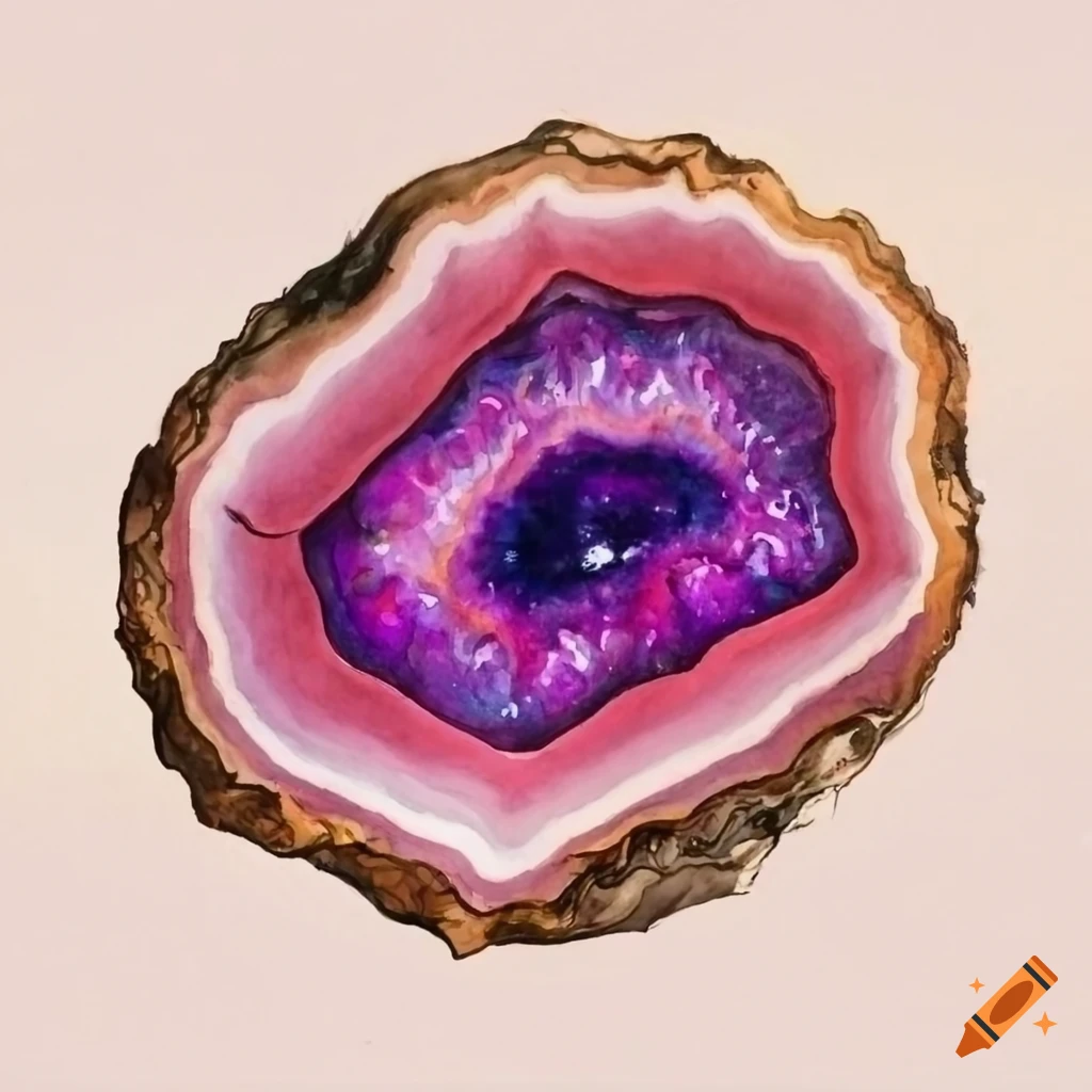 Vibrant and intricate watercolor painting of a geode on Craiyon
