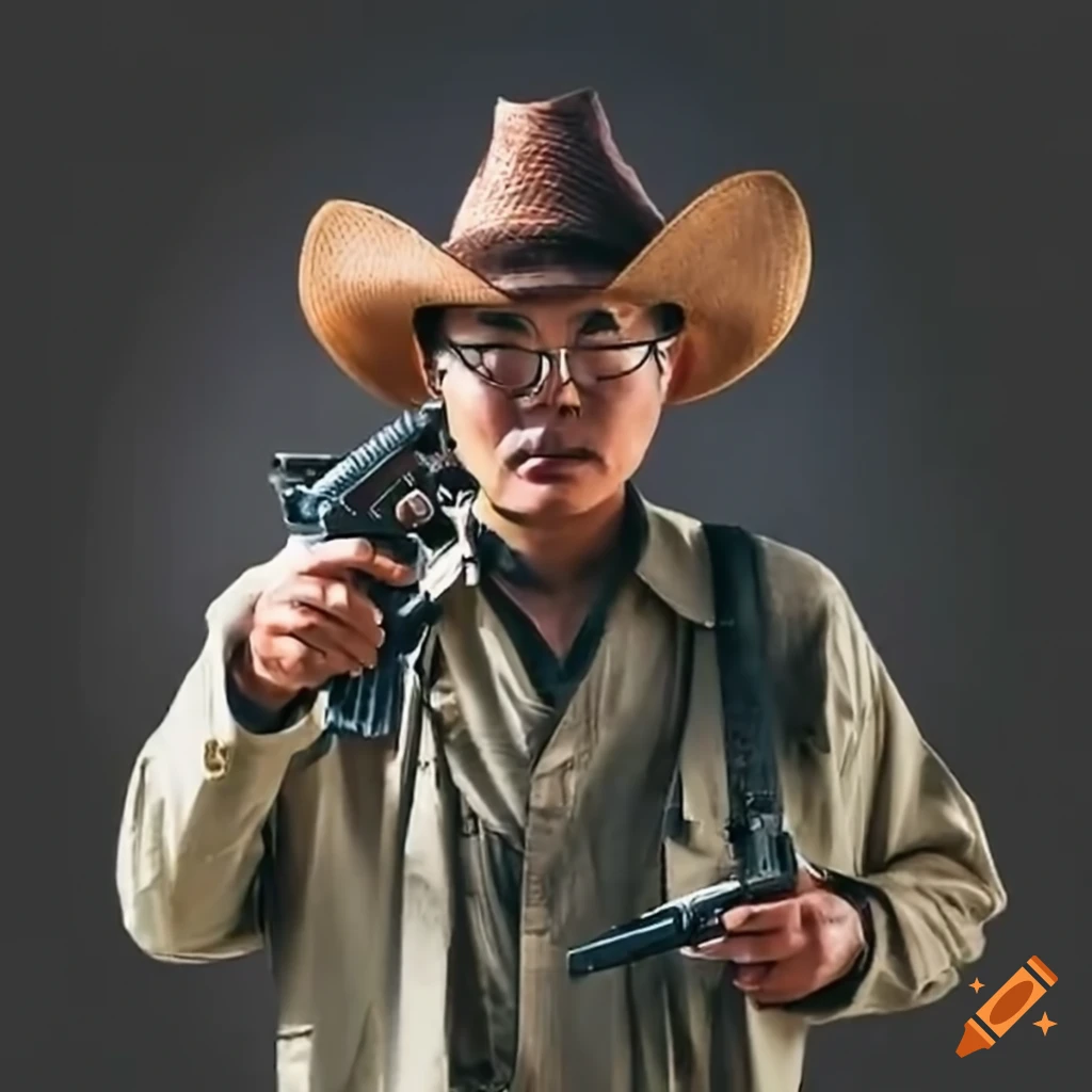 A man with a cowboy hat holding two pistols in louisiana on Craiyon