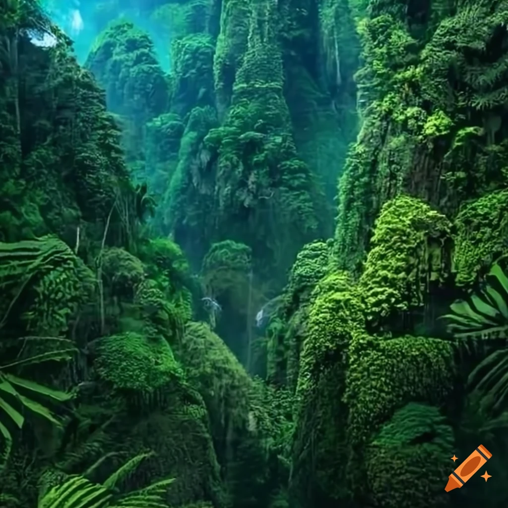 Aerial view of a dense jungle on Craiyon