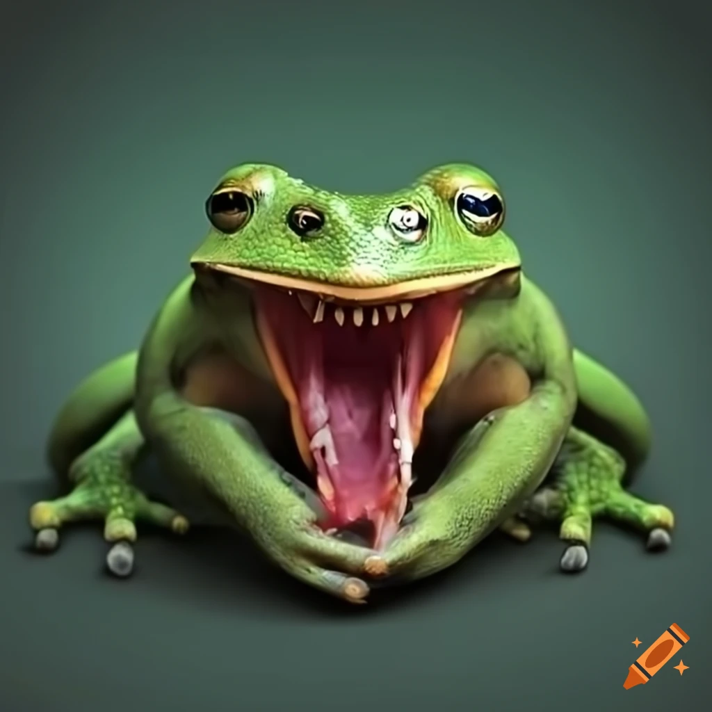 Angry frog eating a snake on Craiyon