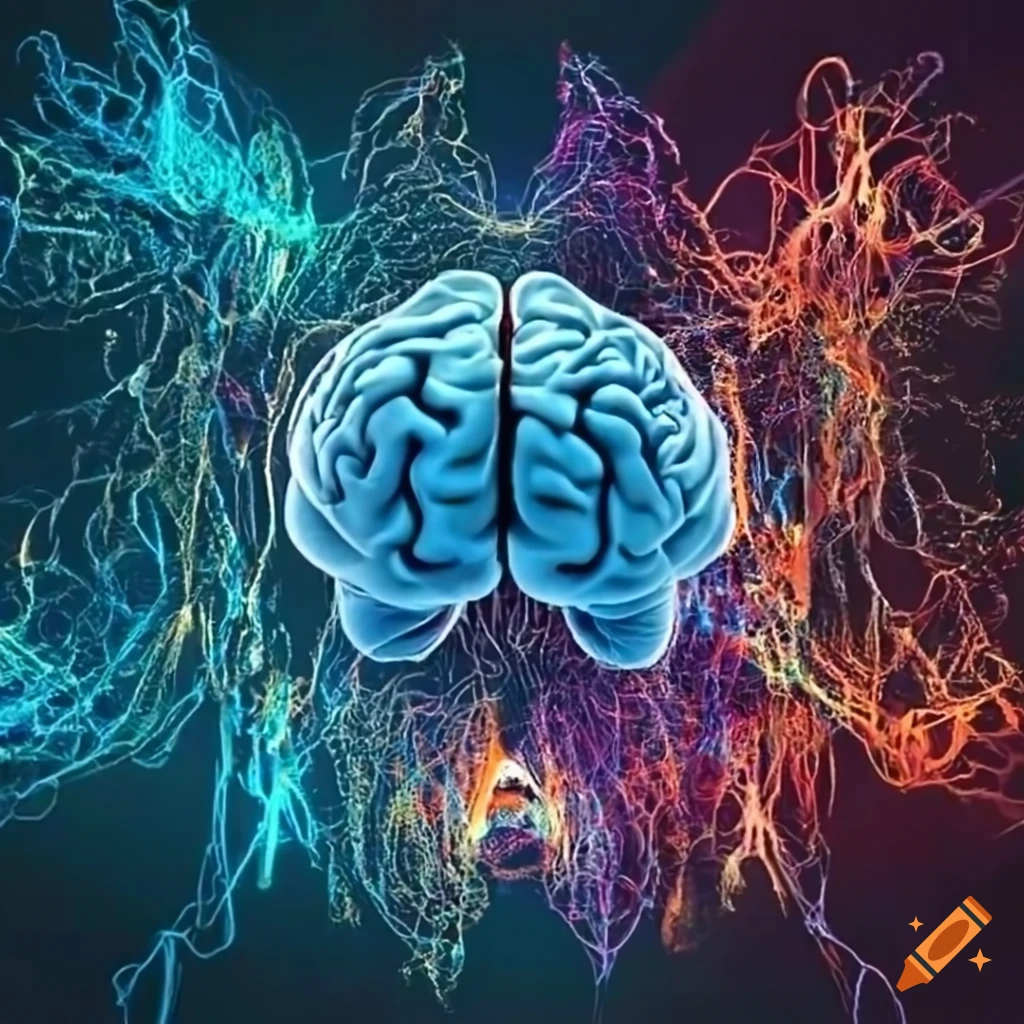Illustration of interconnected neural pathways in a brain on Craiyon