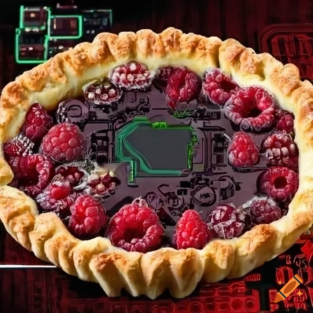 Homemade raspberry pie with electronic components on Craiyon