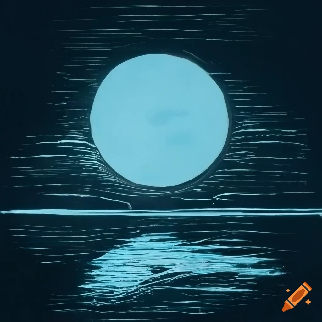 Non-realistic night sky in hand-made lino print with surreal atmosphere on Craiyon