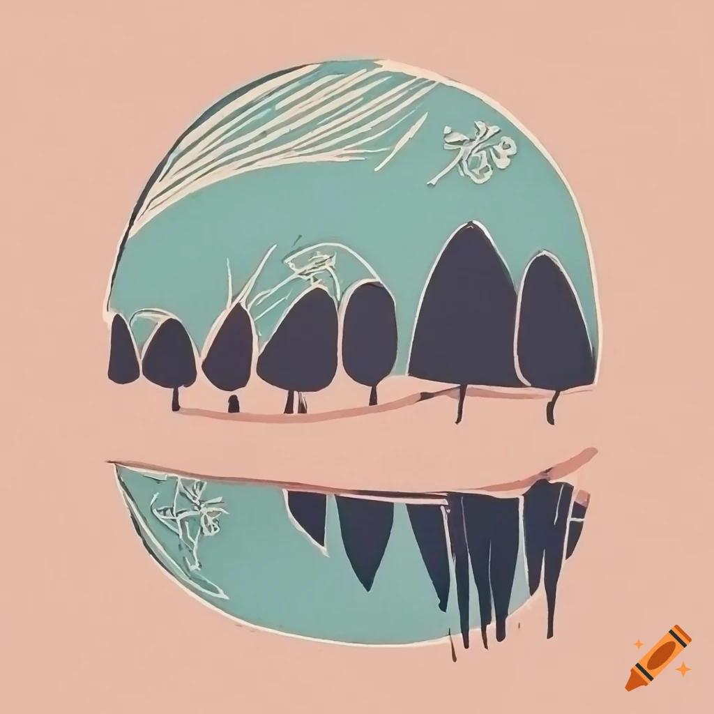 Miro river and trees in linocut minimal style on Craiyon