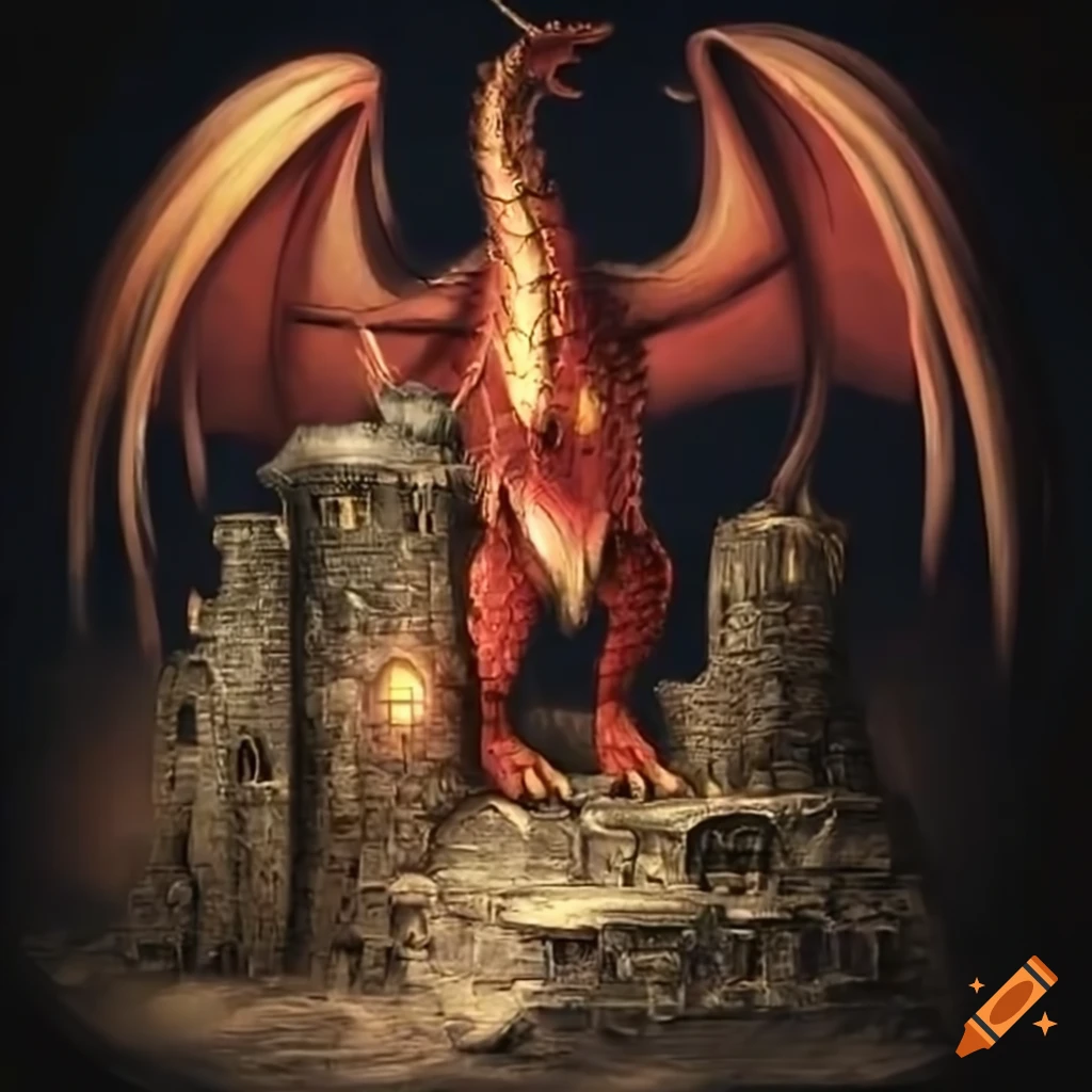 Dragon perched on a tower on Craiyon