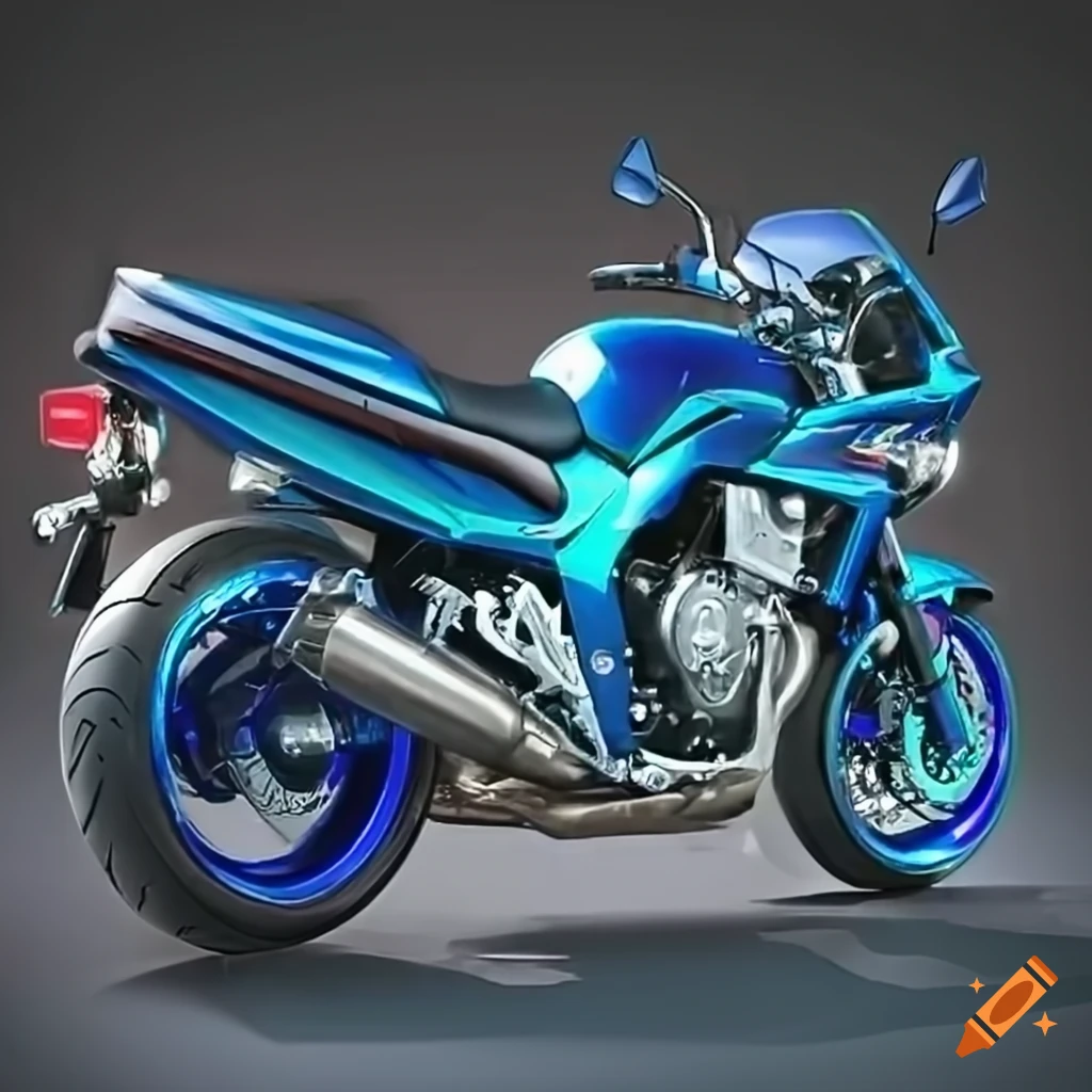 Suzuki Bandit S in neon blue with a smoky ghost aura on Craiyon