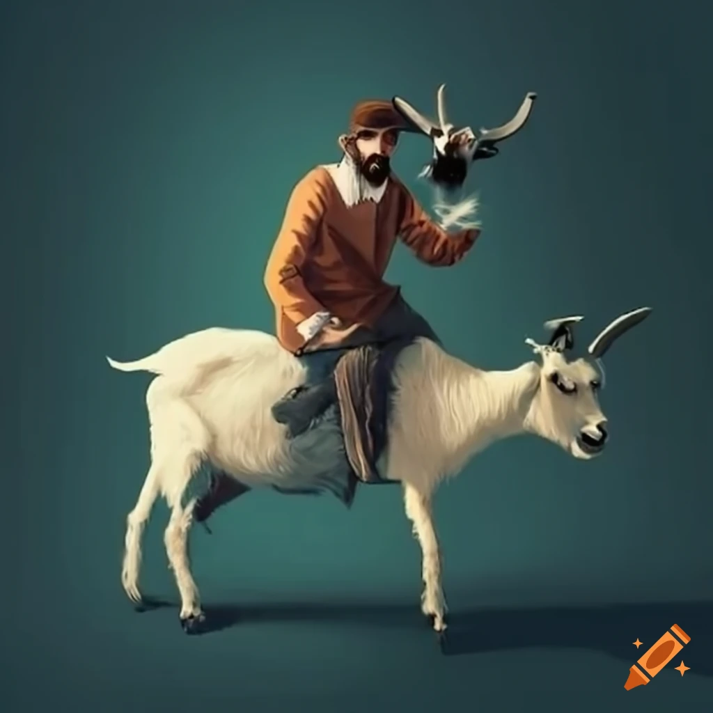 Man on goat navigating a social dilemma on Craiyon
