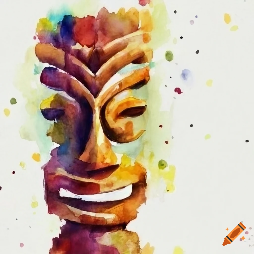 Abstract retro tiki watercolor painting on Craiyon