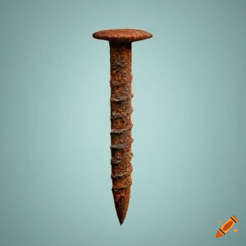 Bent rusty nail pointing upwards on Craiyon