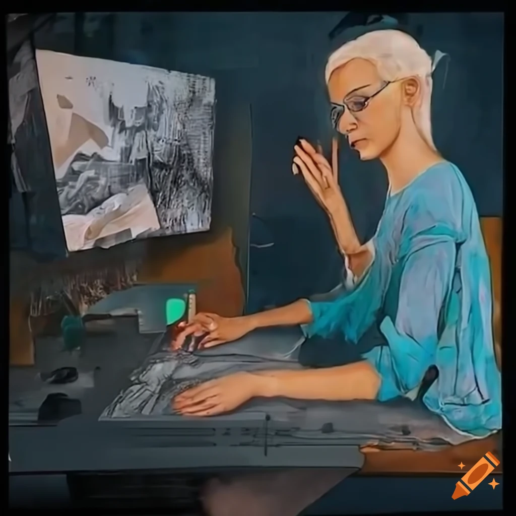 Artist interacting with AI for creative generation of music, art, and ...