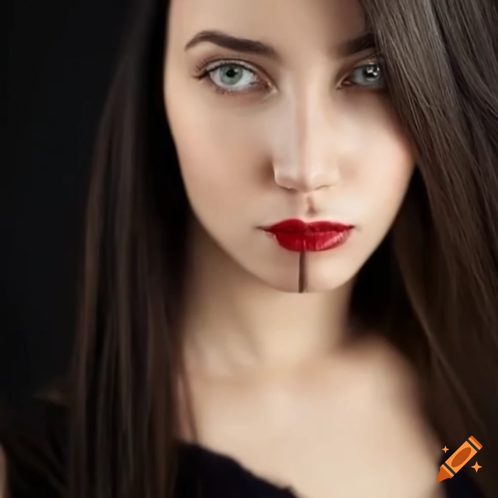 Slavic girl with black hair, straight nose, and small lips on Craiyon