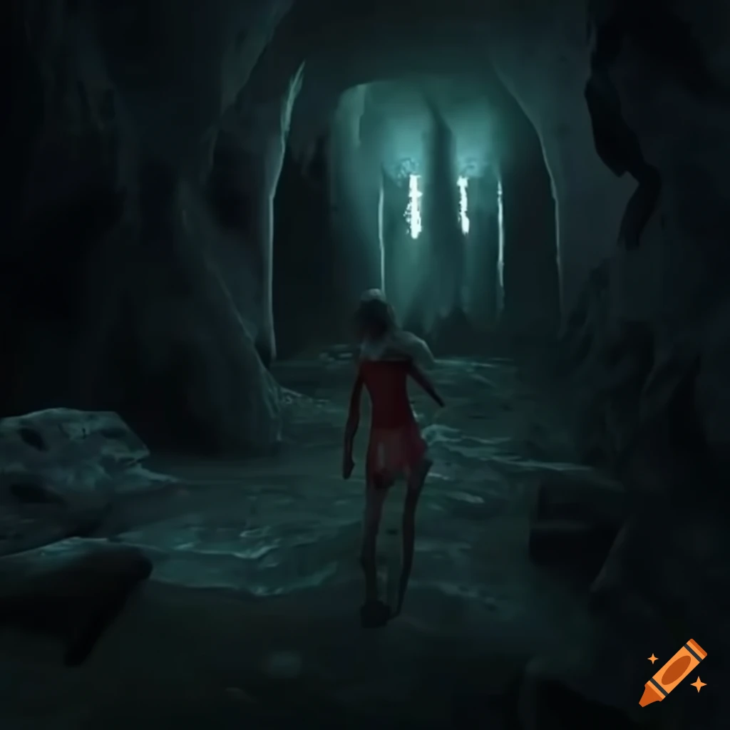 Woman Escaping From A Cave In A Horror Survival Game On Craiyon