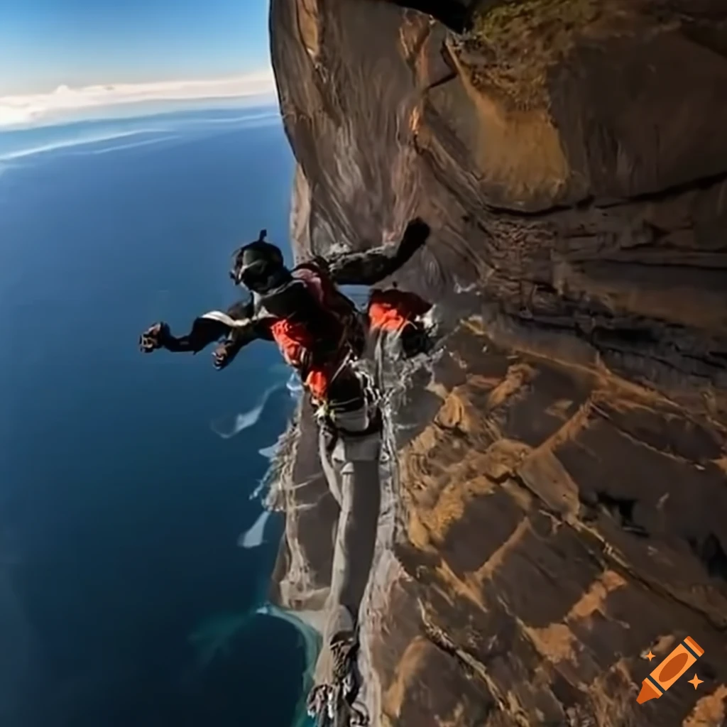 Man skydiving off a cliff on Craiyon