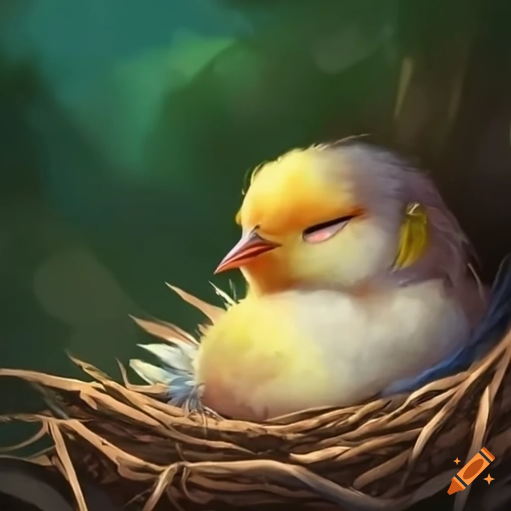 Small bird sleeping peacefully in its nest on Craiyon