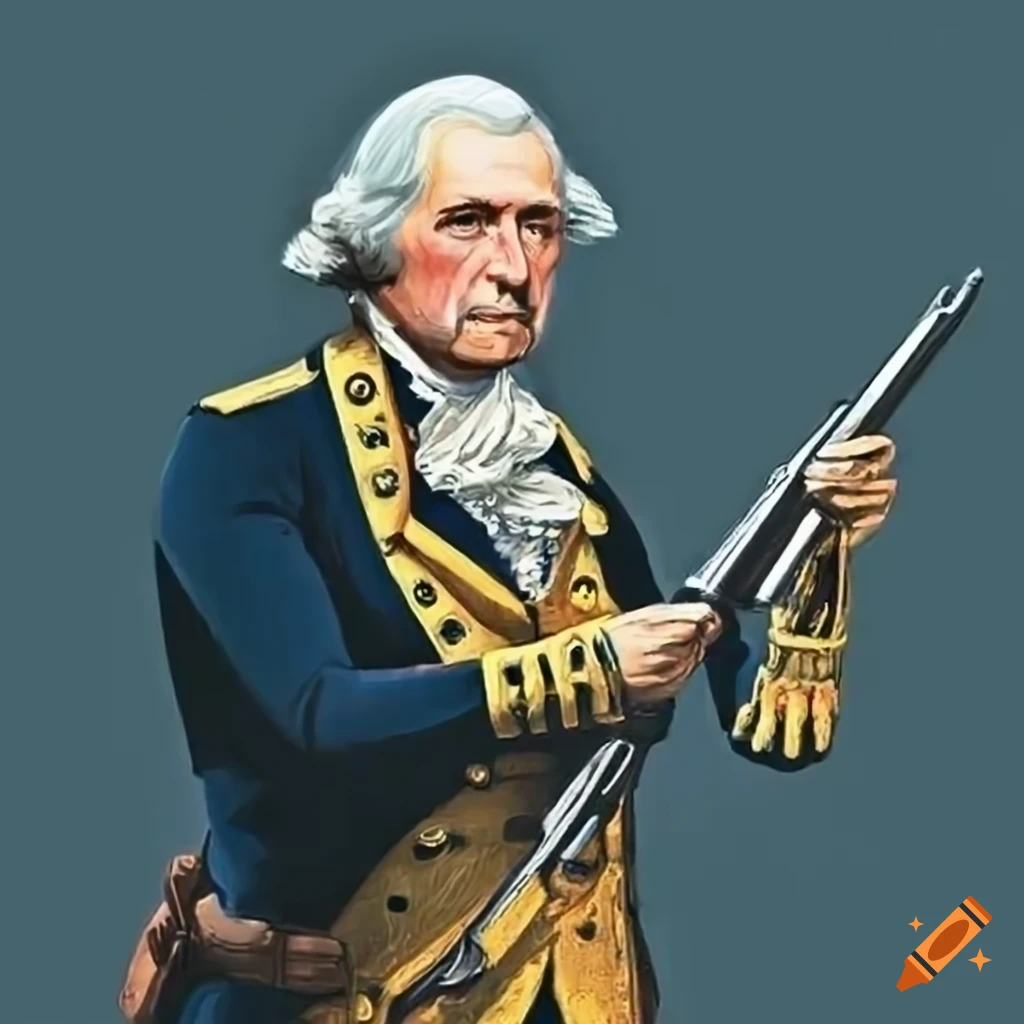Portrait of george washington with a modern gun on Craiyon