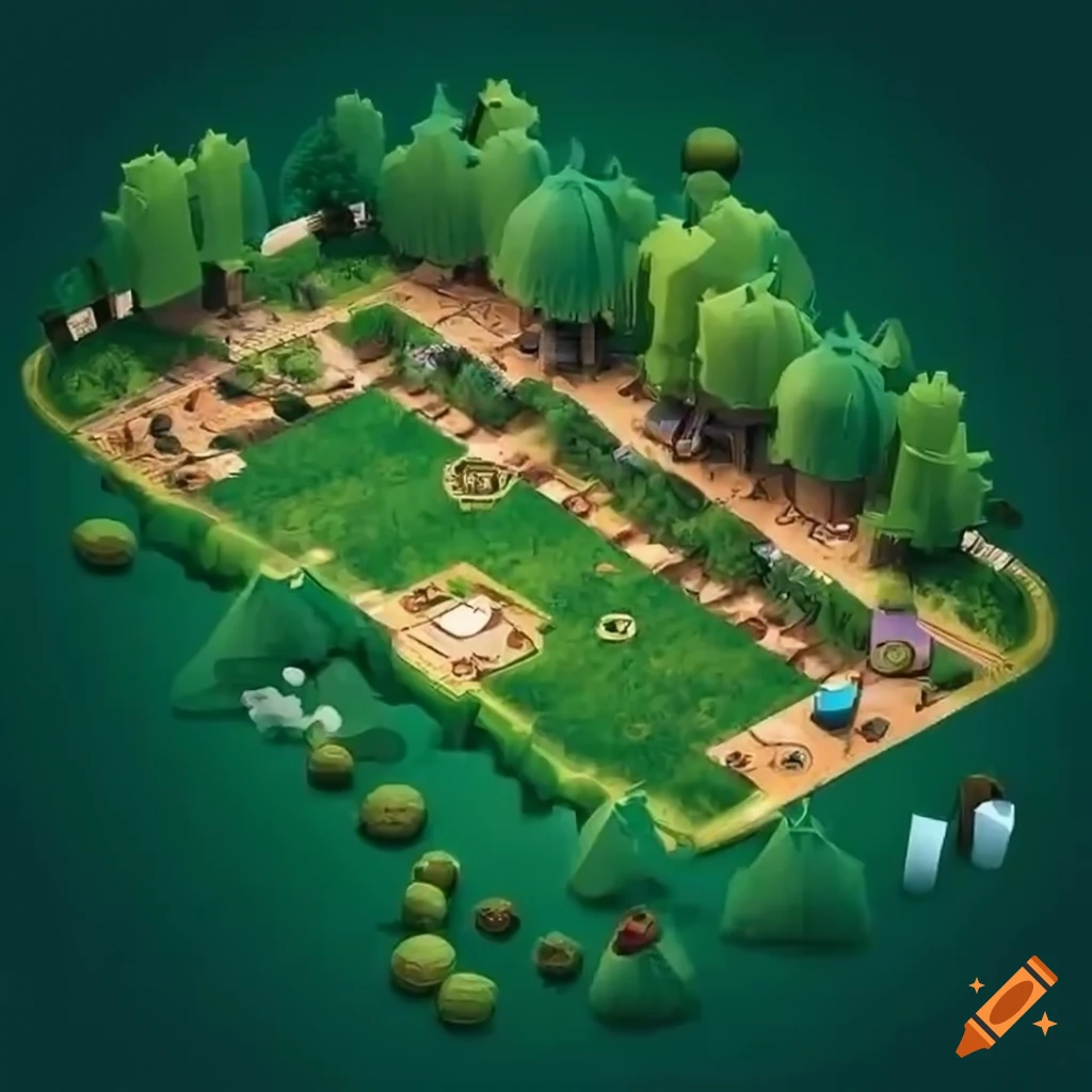 Board game layout with castle and forest illustrations on Craiyon