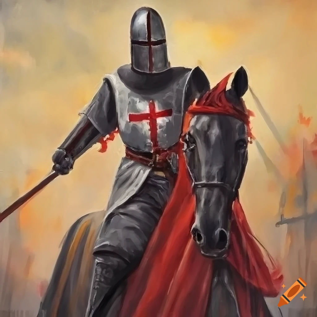 Templar soldier on horseback painting on Craiyon
