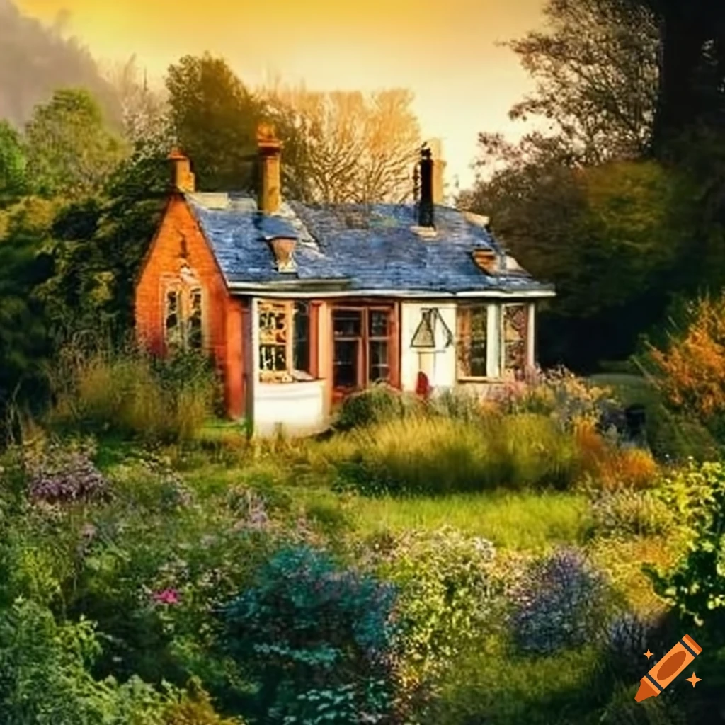 Small victorian cottage on hillside with garden on Craiyon