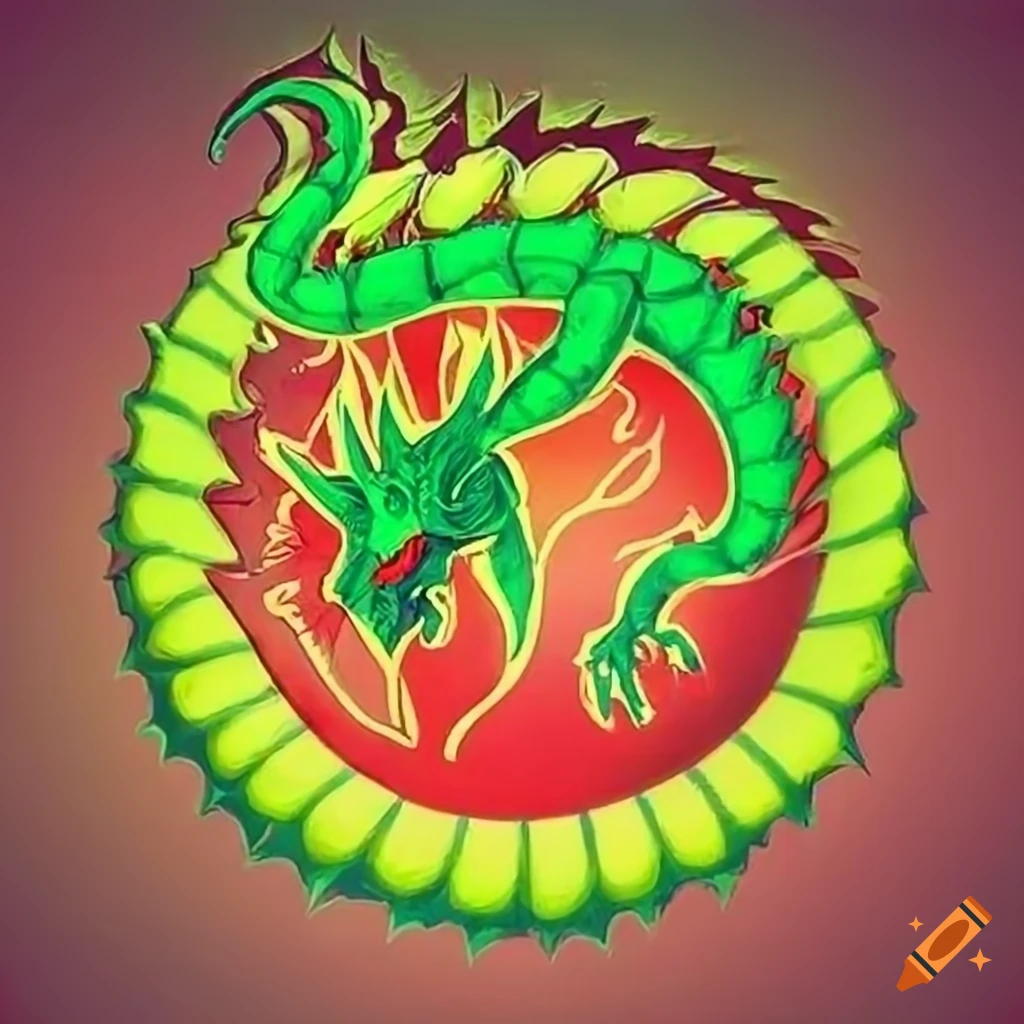 Modern yellow dragon logo with red and green background on Craiyon