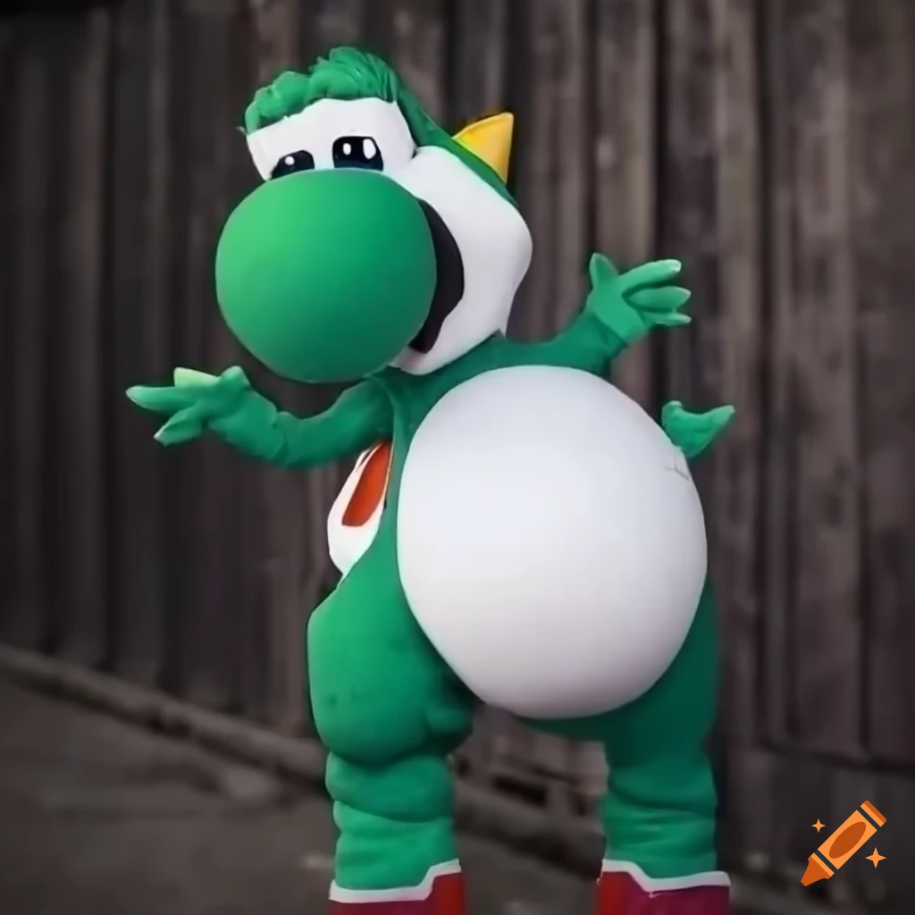 Green Yoshi with a comically large belly from Super Mario on Craiyon