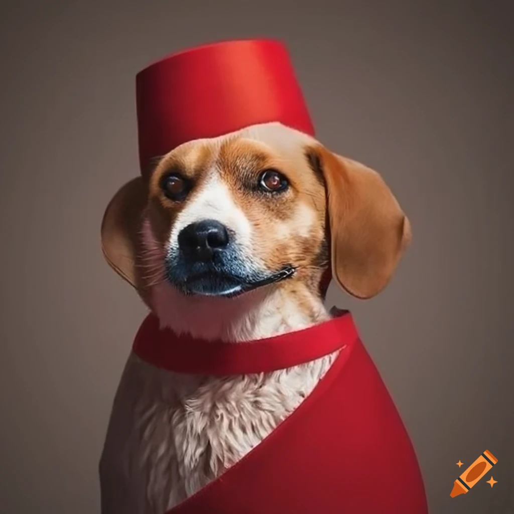 Portrait of a dog wearing a red fez on Craiyon