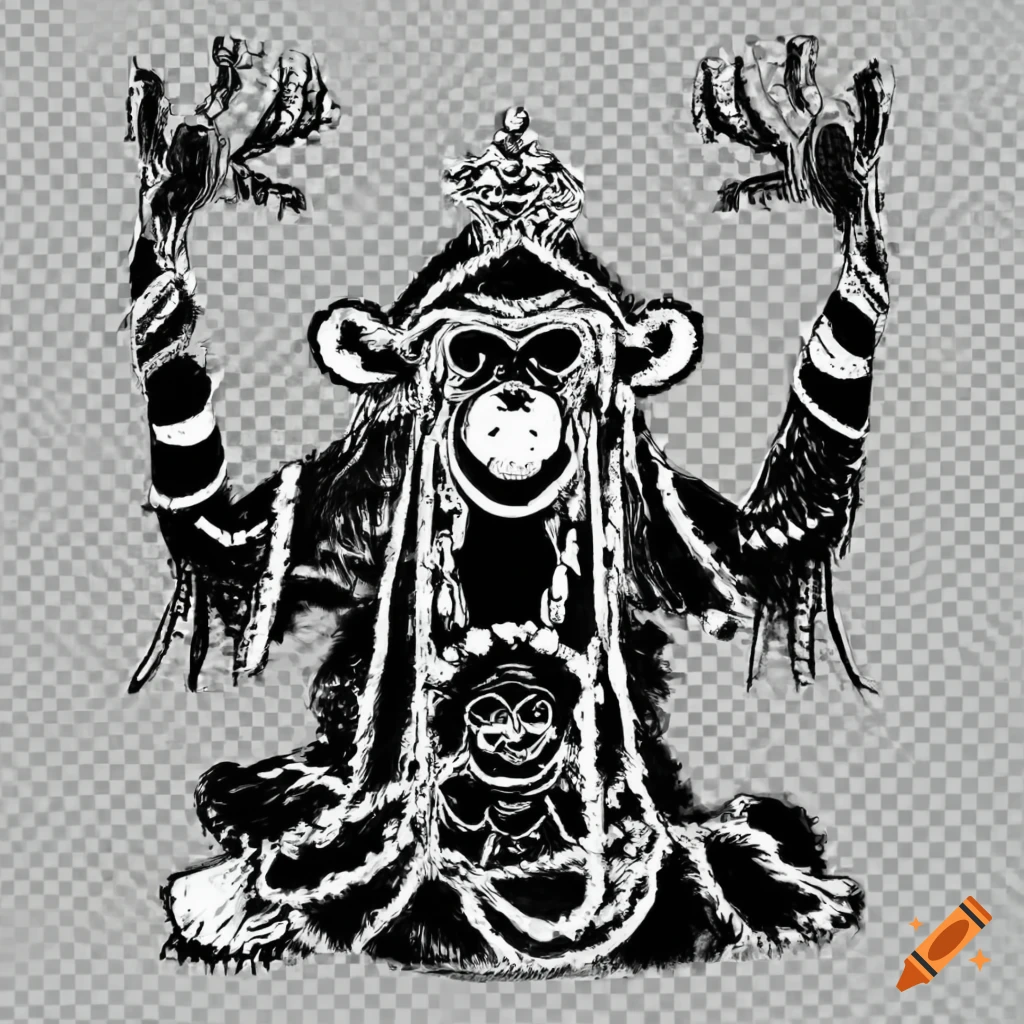 Shaman monkey black and white illustration on Craiyon