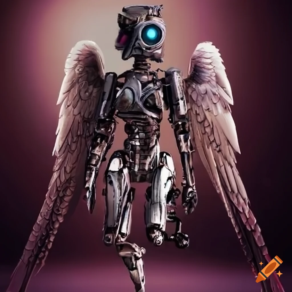 Evil robot angel in the desert on Craiyon