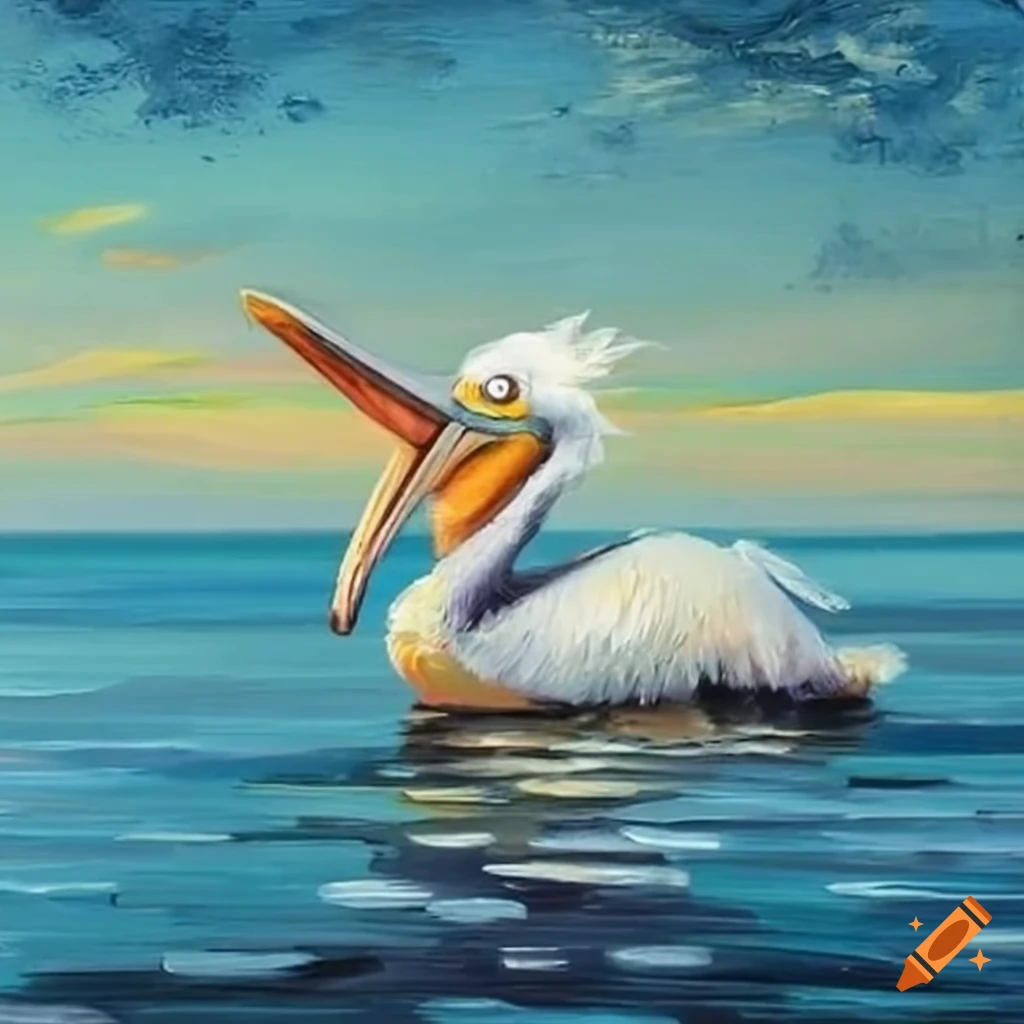 Amusing pelican with a peculiar expression in a serene coastal setting ...