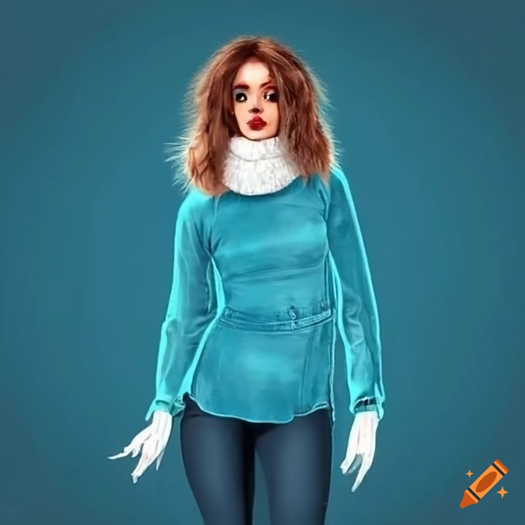 Cyan winter blouse with white pompom on Craiyon