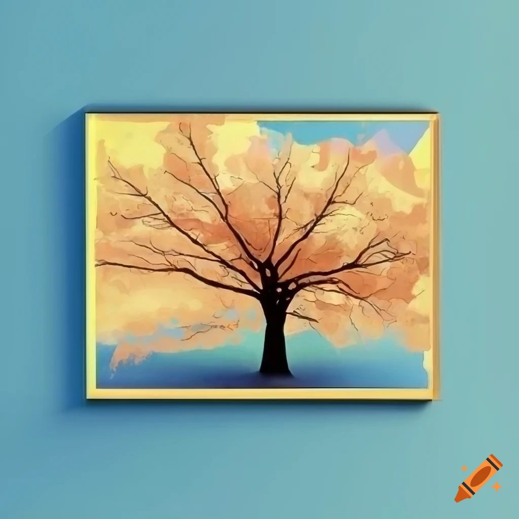 Minimalist abstract art of an oak tree with bright colors and ...