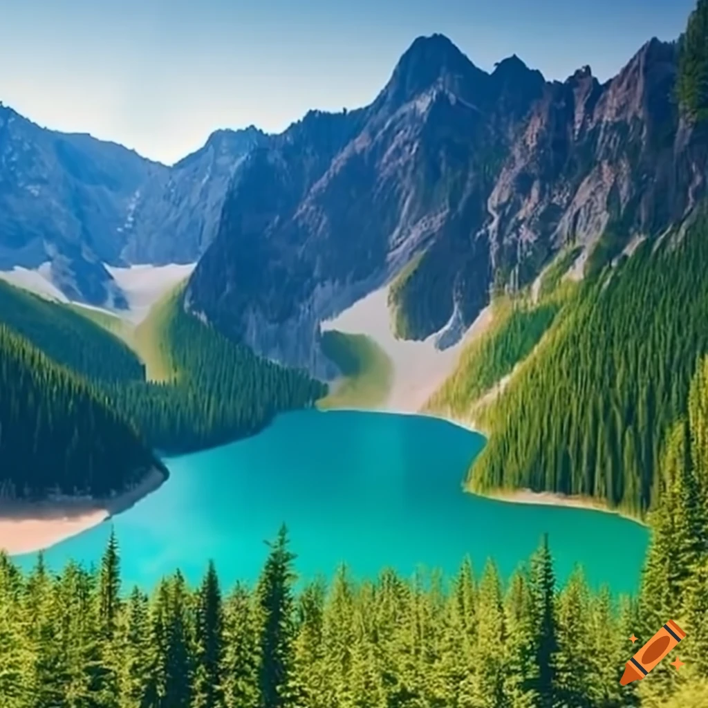 Mountain lake landscape on Craiyon