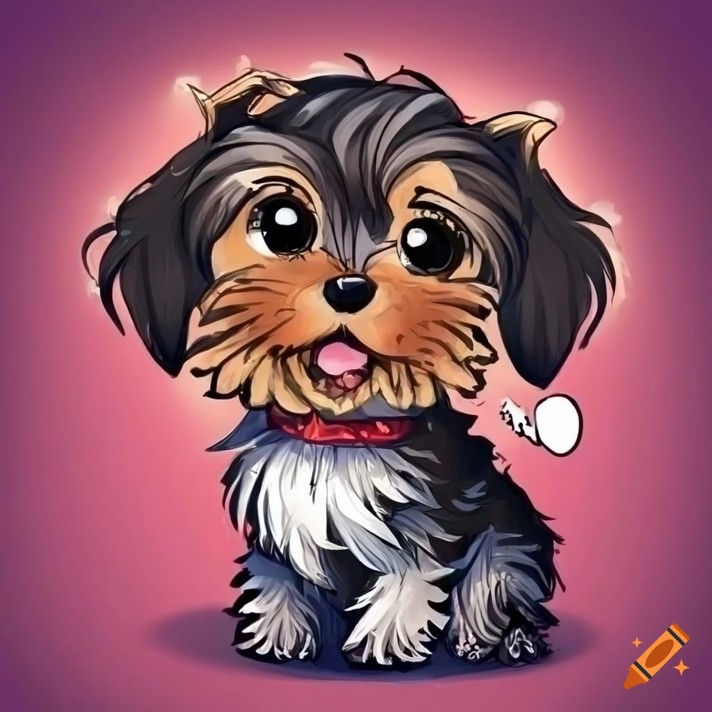 Chibi art of a happy yorkie and schnauzer mix on Craiyon