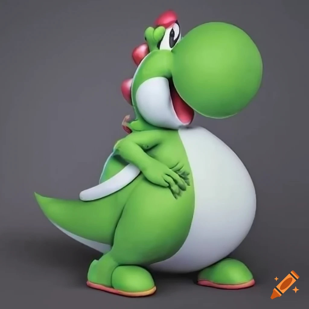 Green Yoshi from Super Mario with a large belly in vibrant detail on ...