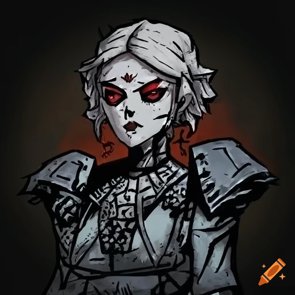 White hair, reddish eyes female character in darkest dungeon style on ...