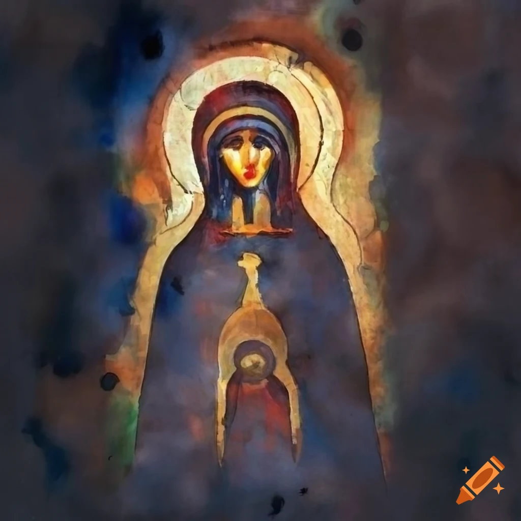 Moody abstract watercolor painting of a medieval russian icon in the ...