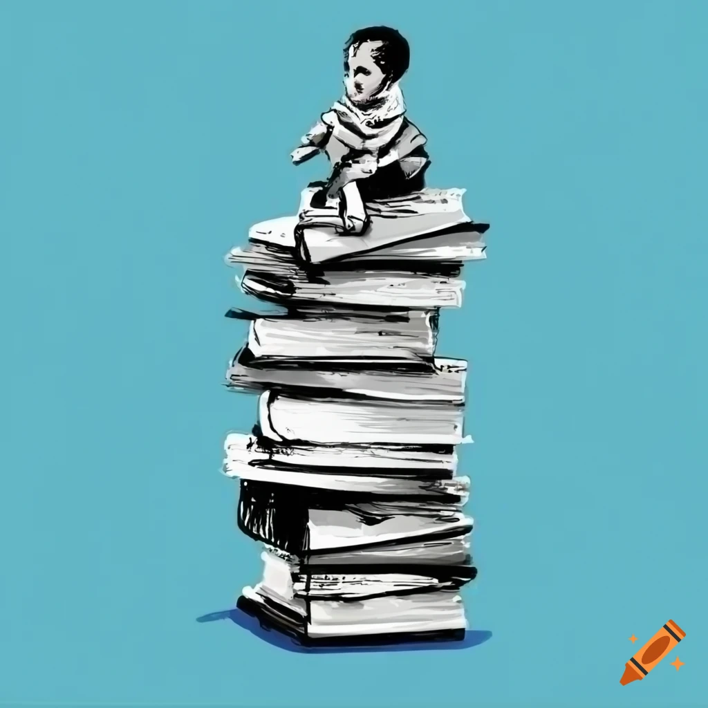 Baby sitting on a stack of planning rulebooks on Craiyon