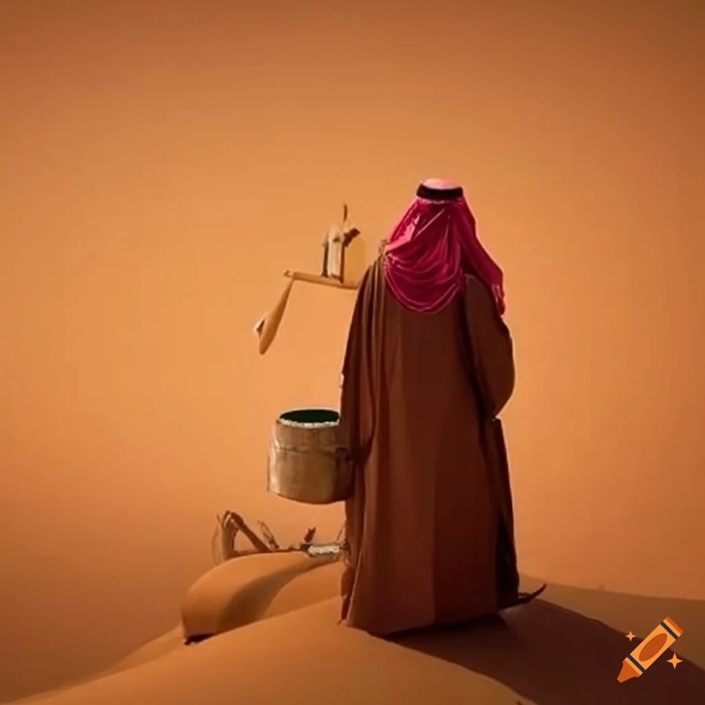 Saudi people around a water well appearing thirsty on Craiyon
