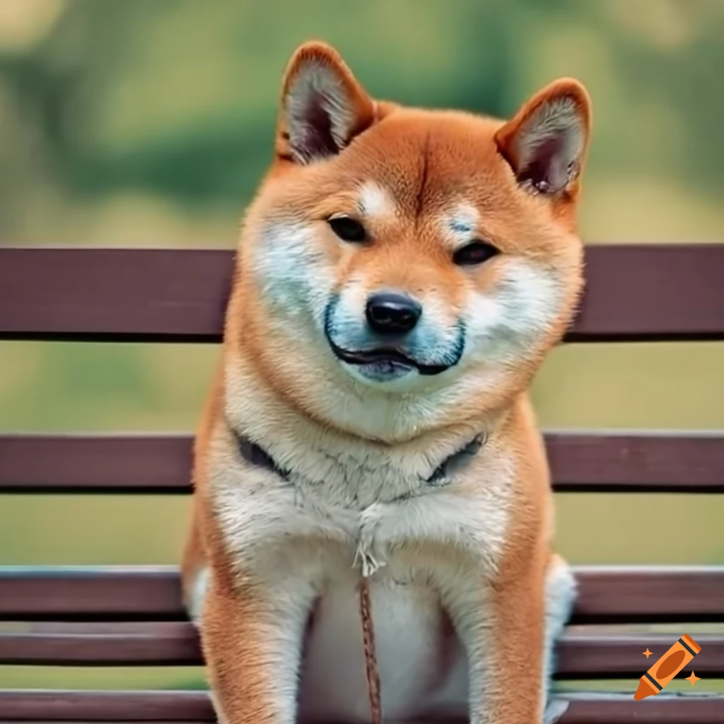 Sad shiba inu dog sitting on a park bench on Craiyon