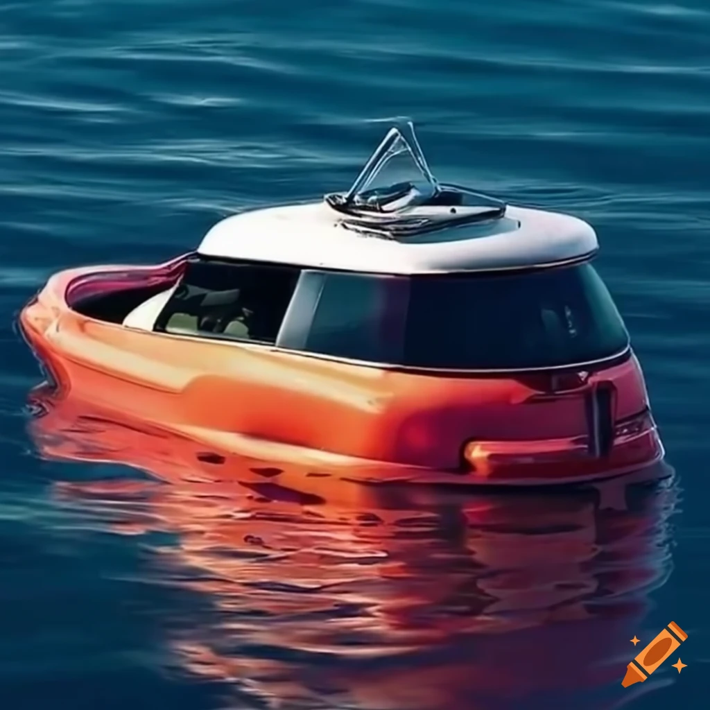 Modified Mini Cooper transformed into a boat on Craiyon