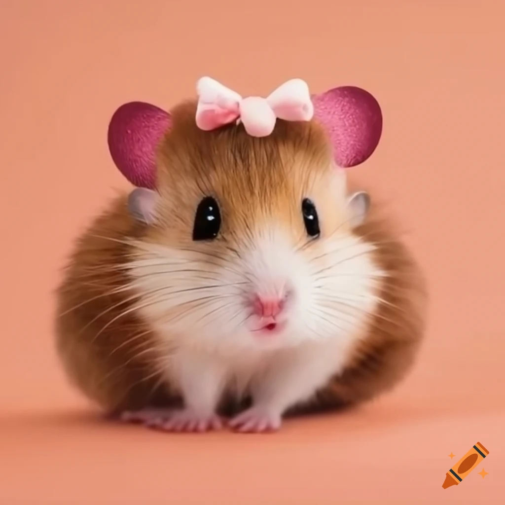 Adorable hamster with a pink bow accessory on Craiyon