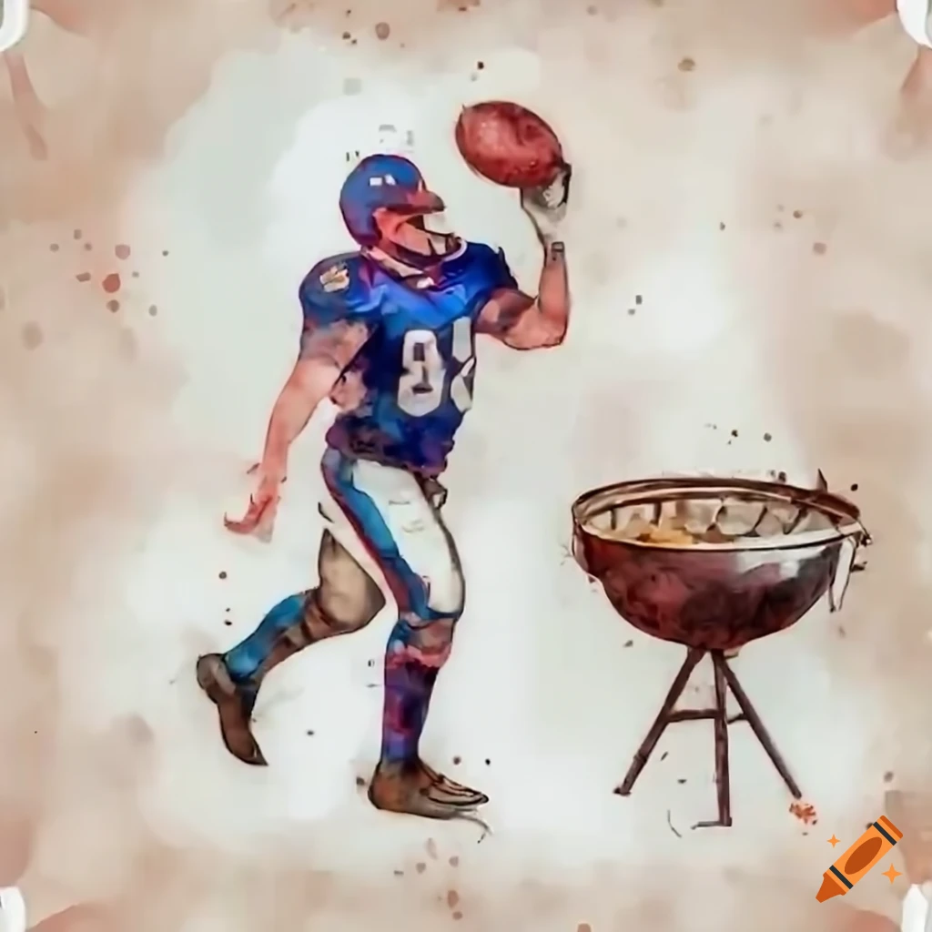 Football player chef grilling while holding a ball on Craiyon