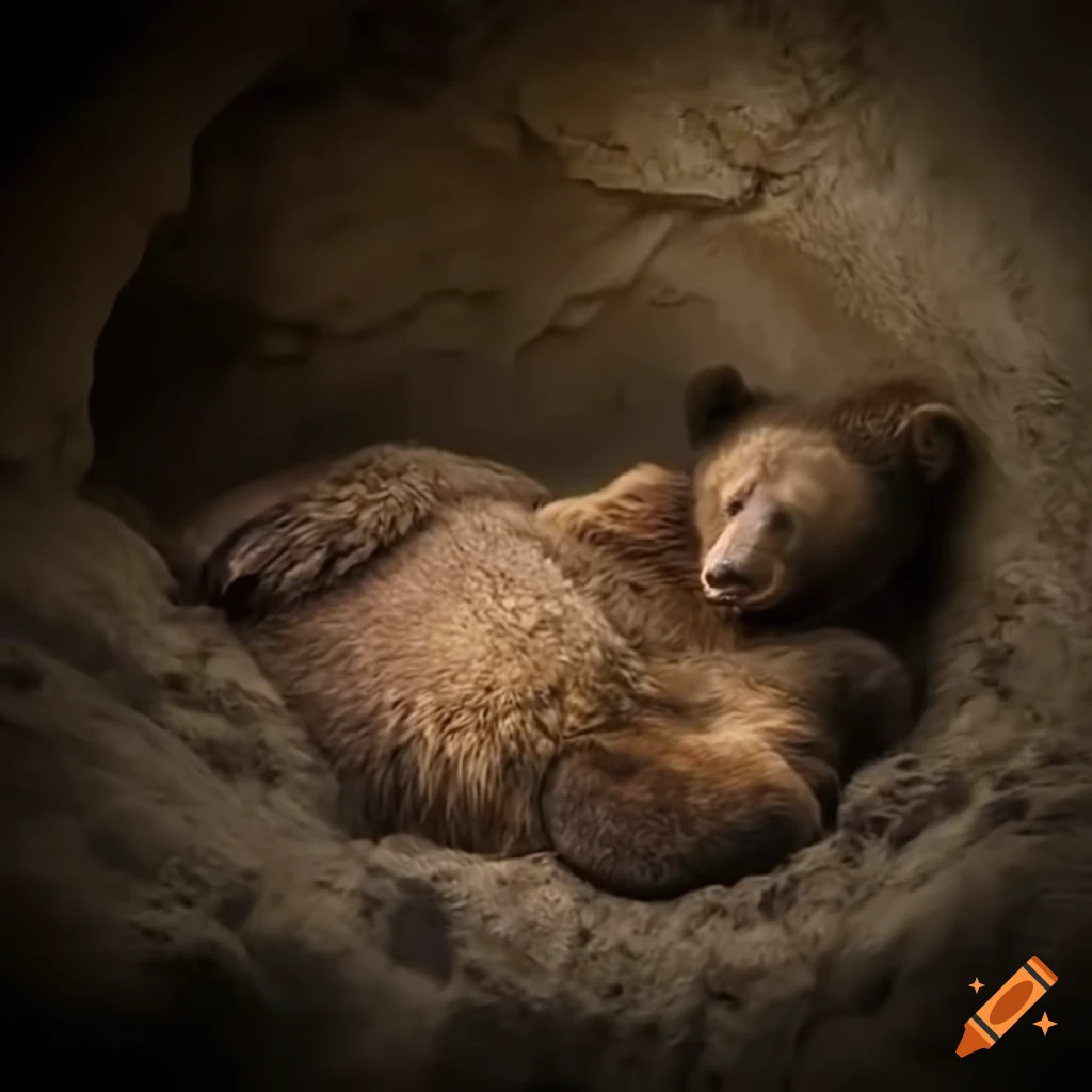 Cute bear sleeping peacefully in a cave on Craiyon